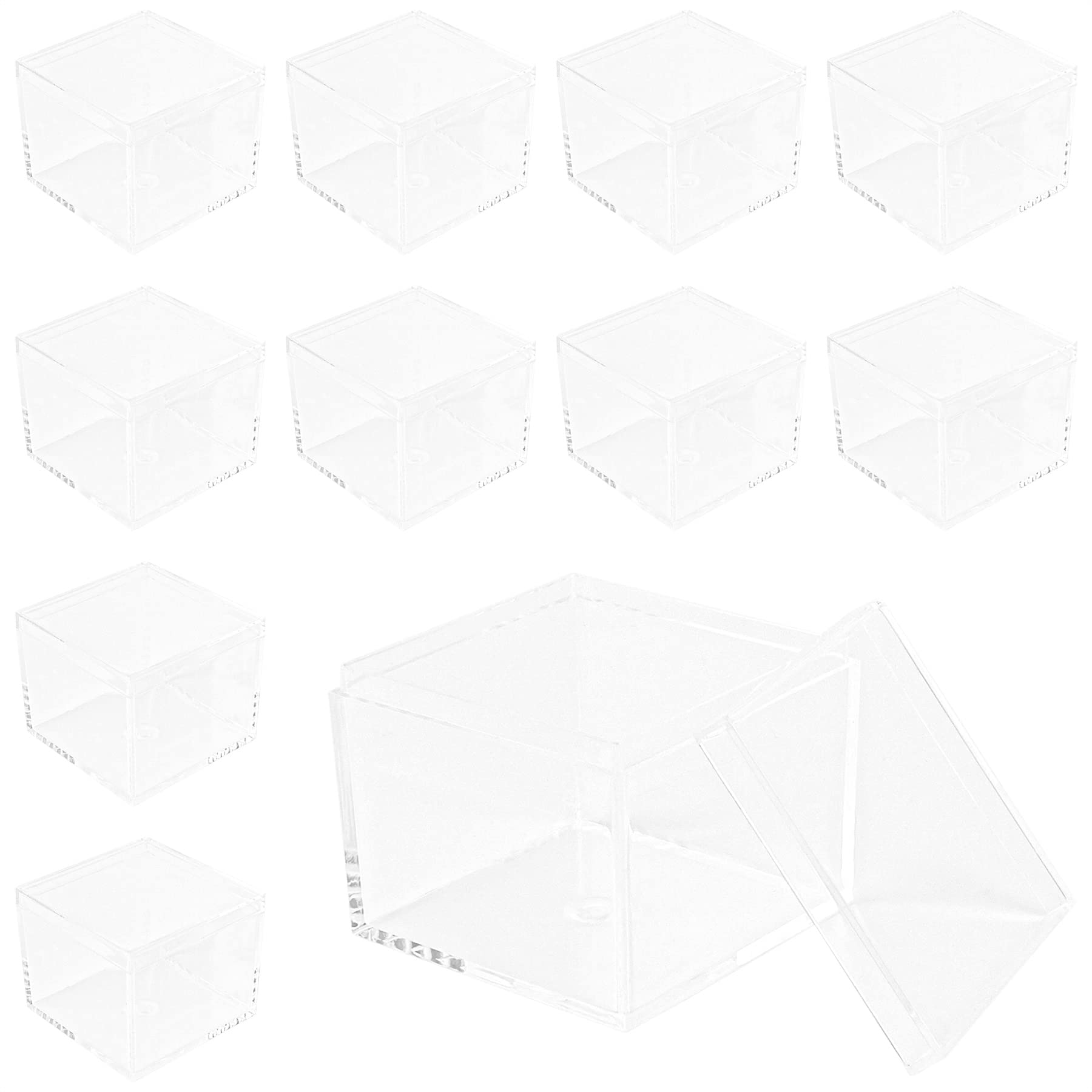 Framendino, 18 Pack Clear Acrylic Cube Boxes Small Square Storage Box with Lid Display Box Stackable Small Container