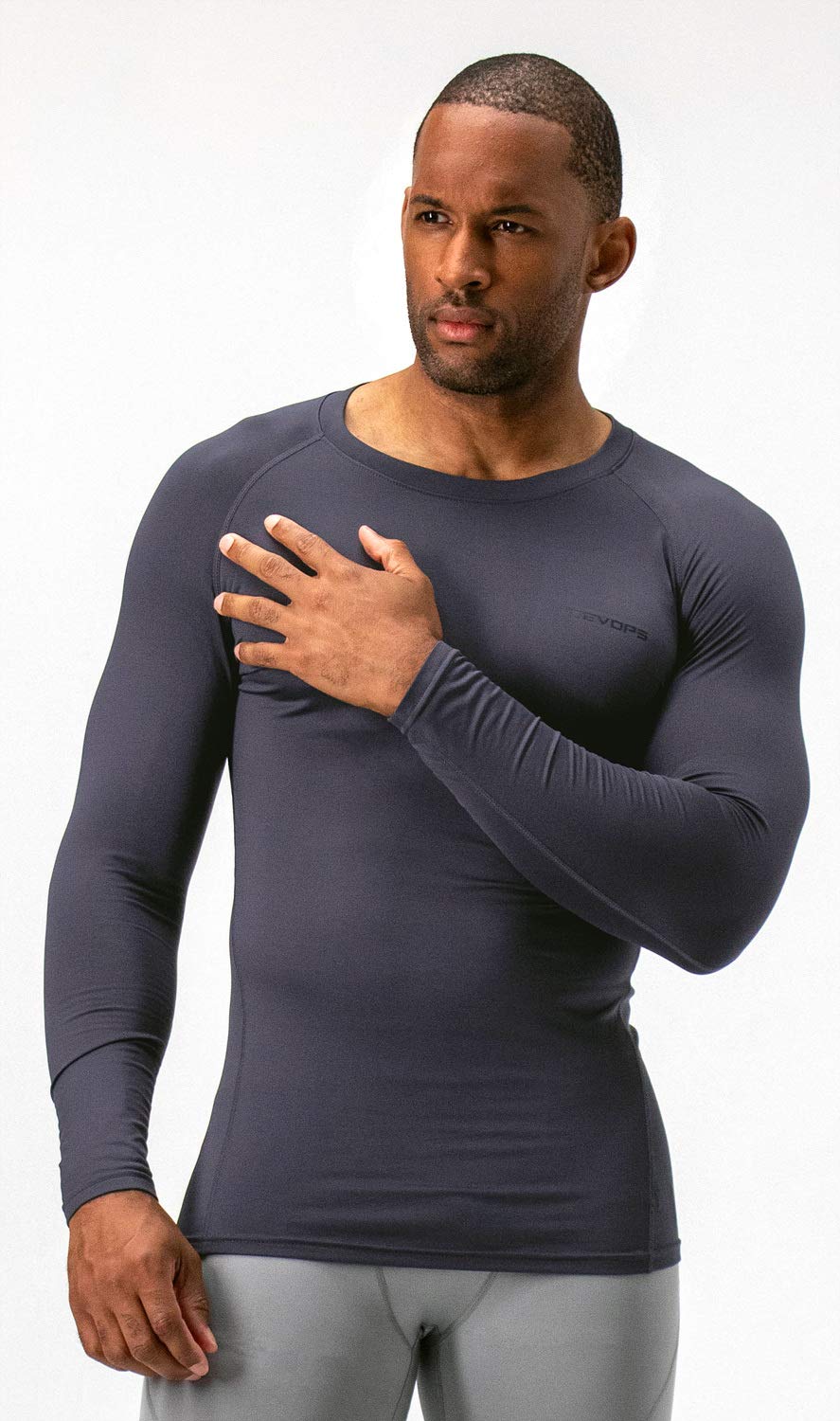 DEVOPS 2 Pack Men's Thermal Long Sleeve Compression Shirts (X-Large, Black/Charcoal)