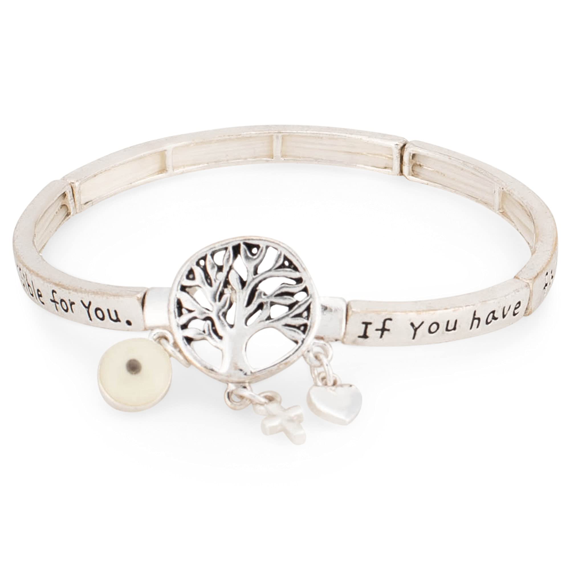 Dicksons Faith of a Mustard Seed Tree of Life Women's Tile Stretch Silver-Plated Charm Bracelet