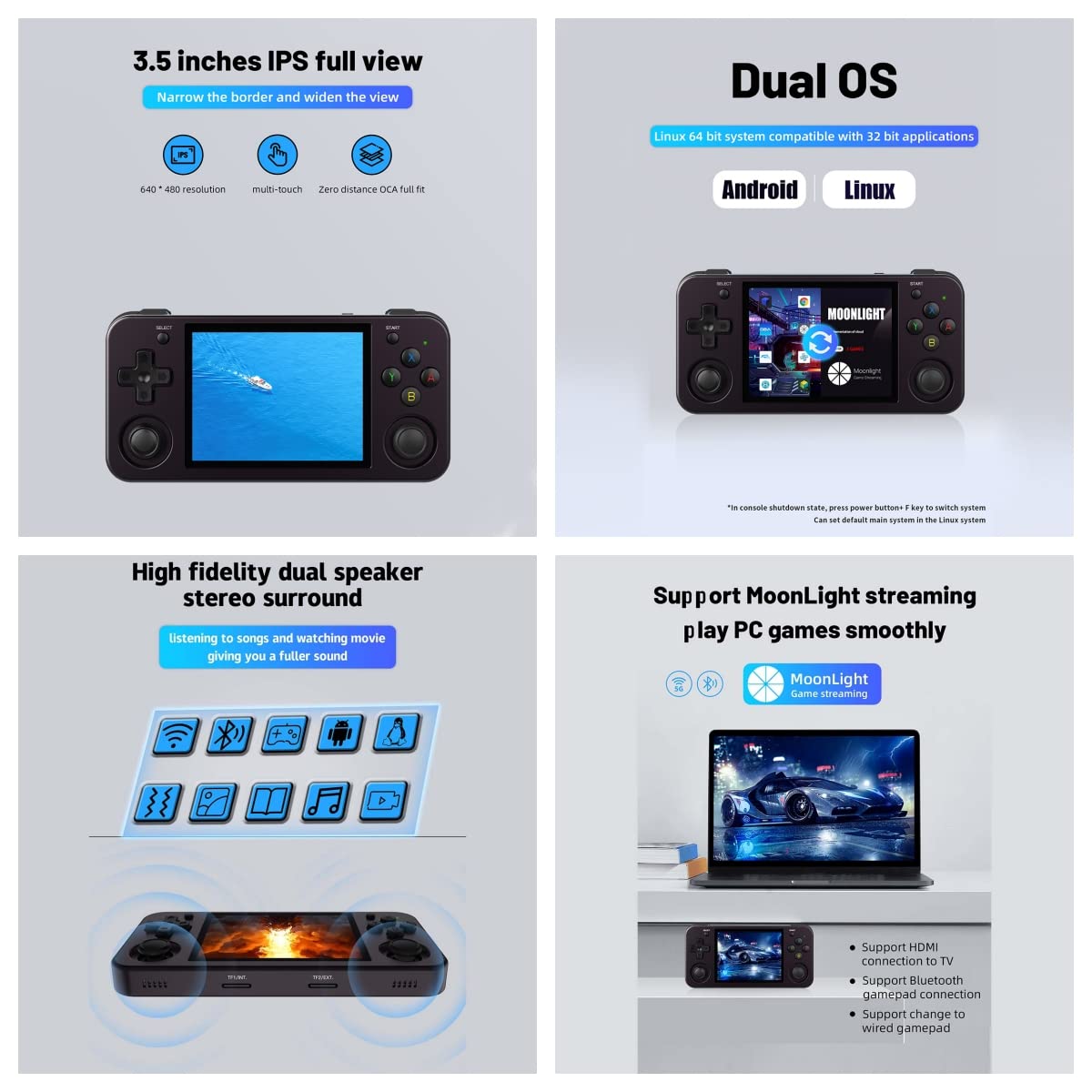 EVAR RG353M Handheld Game Console Retro Arcade Game Console Built-in 15000 Games, 16G+64G 3.5-inch IPS Video Game Console Compatible with Linux/Android11, Portable Gaming Console for Adults