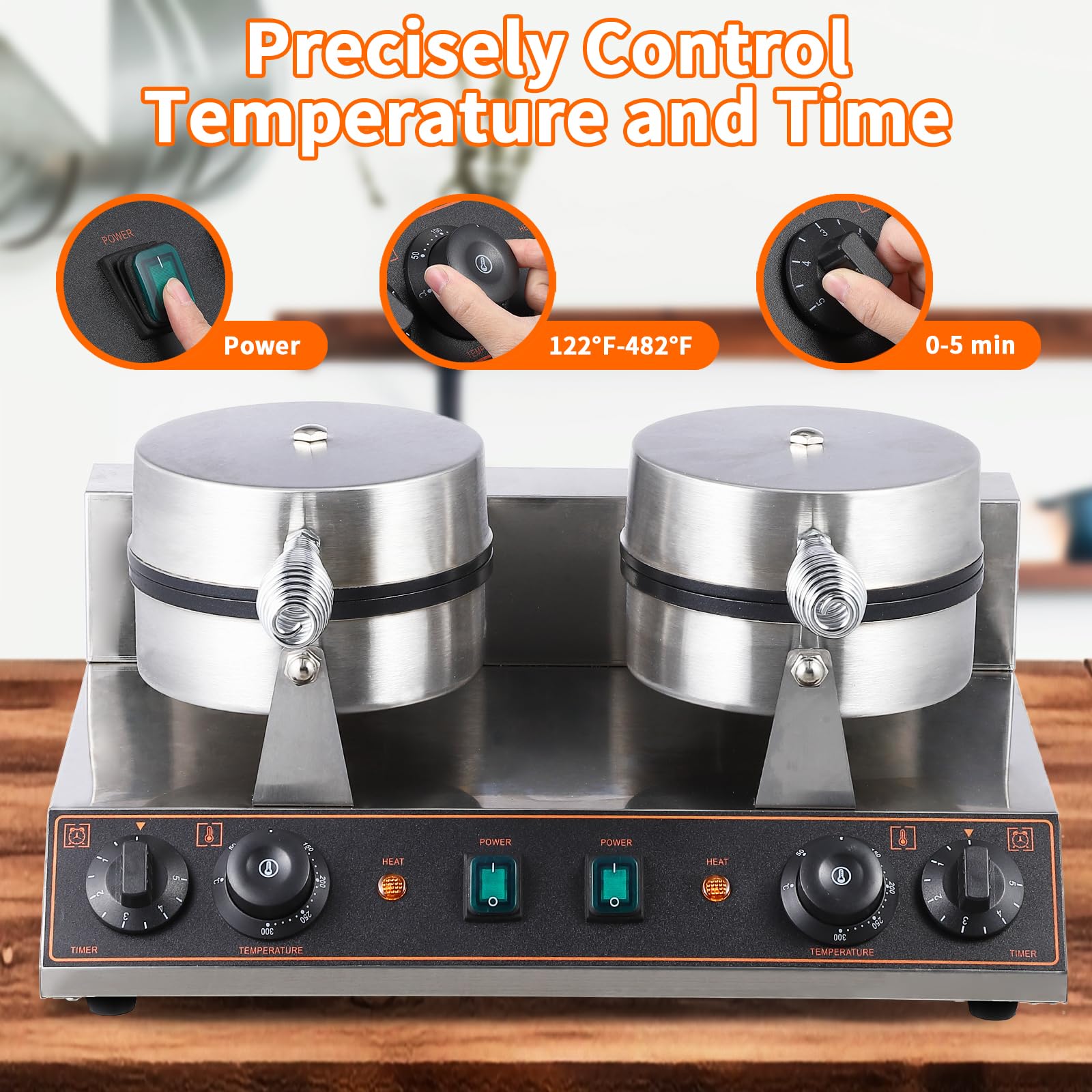 Litake Commercial Electric Waffle Cone Maker Stainless Steel Ice Cream Waffle Cone Machine Nonstick Mold for Restaurant, Bakeries, Snack Bar Use (110V 2400W)