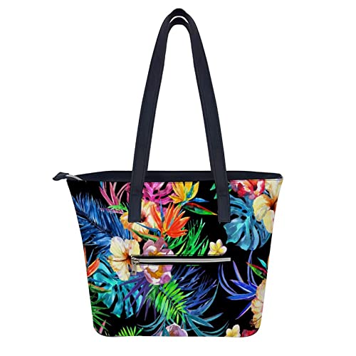 Floral Bloom Flowers Tropical Pattern Women's Tote Bag PU Leather Shoulder Bag Handbags Purse For Work Shopping Travel