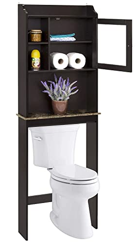 Henf Over The Toilet Storage Bathroom SpaceSaver Bathroom Storage Cabinet with Door and Adjustable Shelf Over Toilet Bathroom Organizer (Espresso)