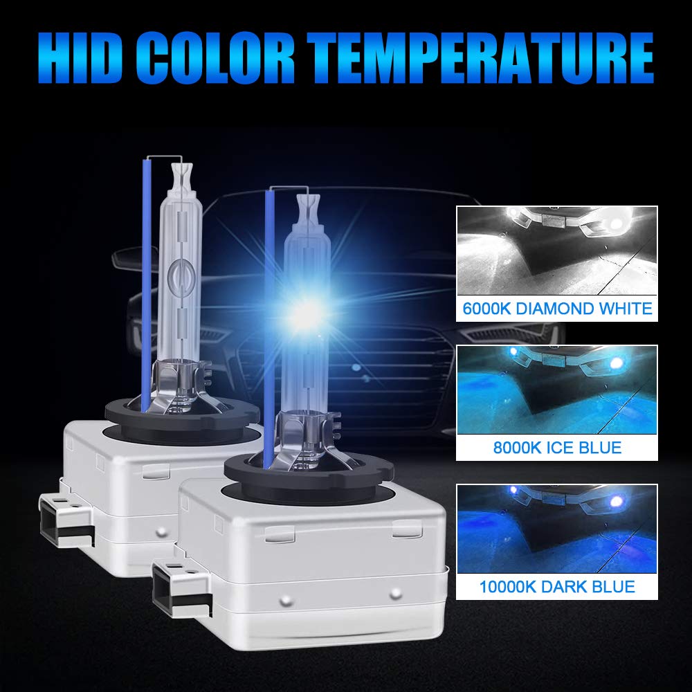DUOLUTONG D1S HID Xenon Light Bulb - 8000K Cool White Light 35W High Beam Low Beam, D1S D1C D1R Car Bulbs Replacement Bulb, Pack of 2 (Blue)
