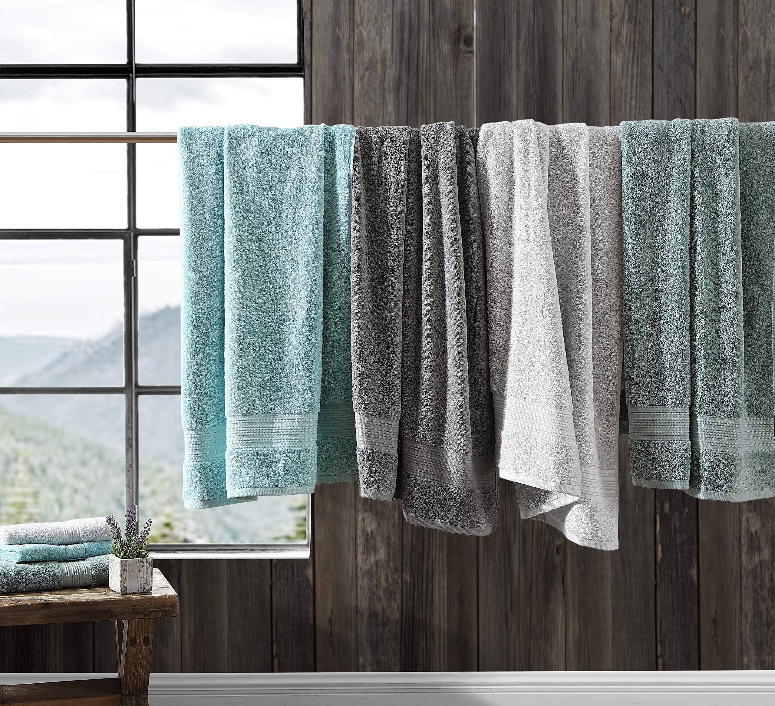 Eddie Bauer Home | Denali Collection | 6pc Towel Set-100% Terry Cotton, Ultra Soft & Absorbant, Fade-Resistant, Oeko-Tex Certified, 6 Piece, Green