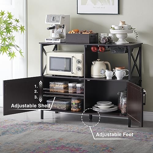Lovitgo Buffet Cabinet with Coffee Station Organizer, Farmhouse Coffee Bar Cabinet with Adjustable Shelves, Wooden Sideboard, Kitchen Buffet Furniture for Kitchen Dinning Room Living Room Hallway