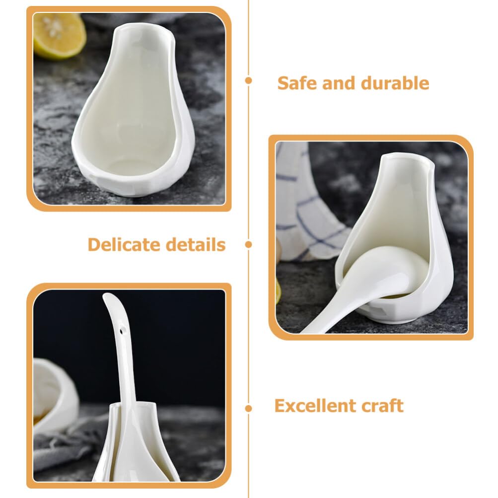 Luxshiny Hot Pot White Ceramic Soup Ladle with Rest Set Porcelain Big Ladle Spoon Asian Soup Tureen Spoon Flatware for Stews Gravy Sauce Soup Spoon Stand