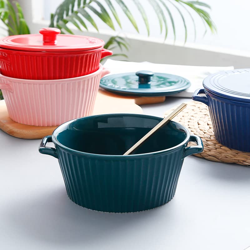 Eddie's Home ceramic round shape pot,Binaural handle,40oz-4 shine colors,for soup and steaming (Green)
