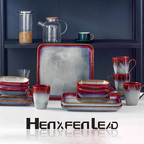 HENXFEN LEAD Coffee Mugs Set of 4 - Ceramic Cups 10 Oz with Large Handle for Coffee, Soup, Tea, Milk, Latte and Cocoa, Mug Gift Set Microwave & Oven, Dishwasher Safe - Red