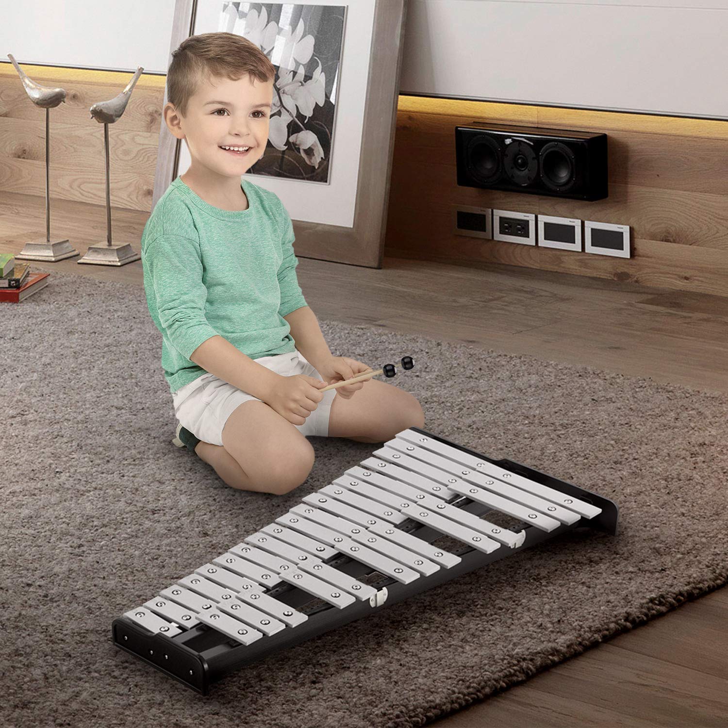 Eastar Advanced 32 Note Glockenspiel Xylophone Bell Kit Beginner Students, Percussion Kit with 8'' Drum Practice Pad, Adjustable Stand, Glockenspiel Stick, Drum Sticks and Carrying Bag