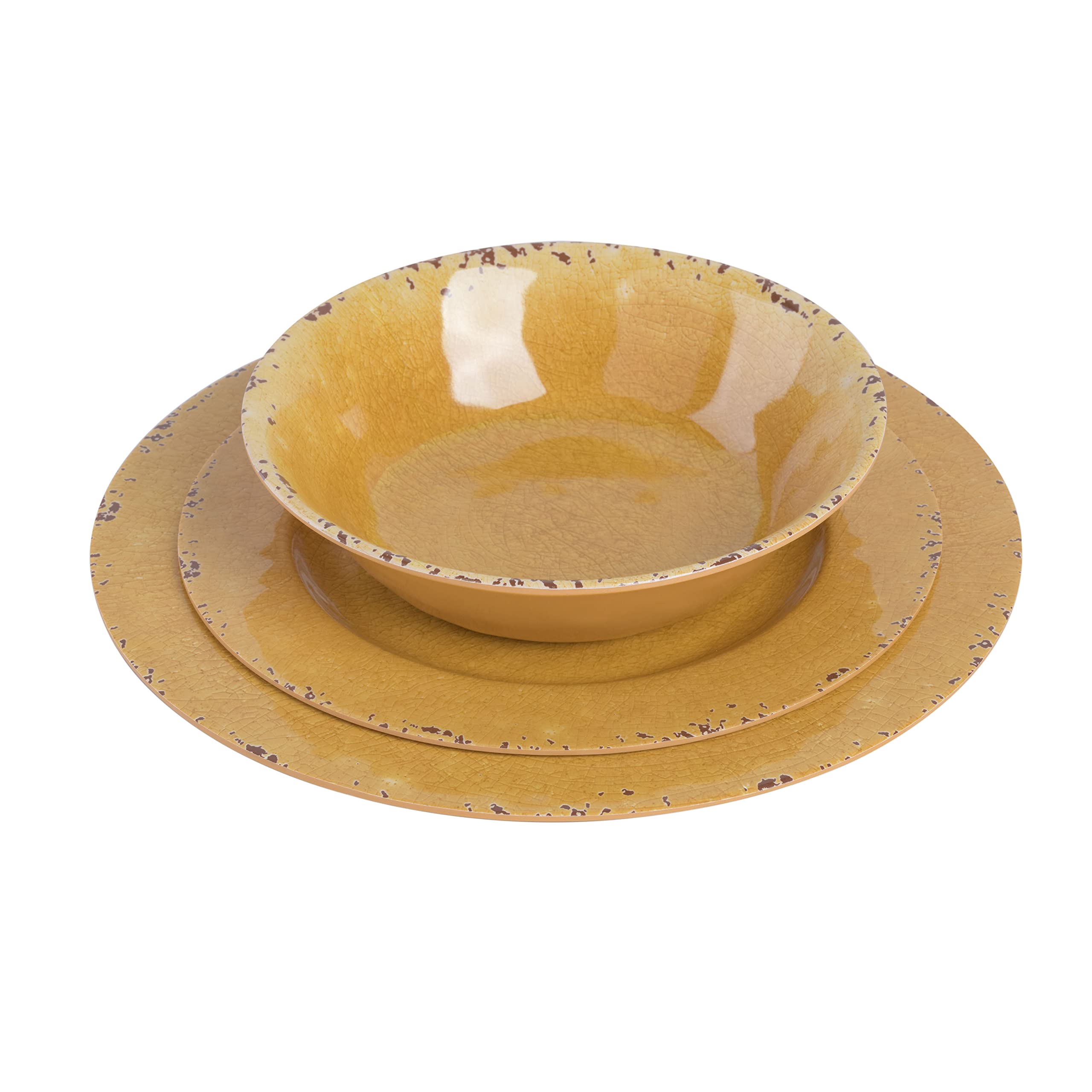 Gibson Home Mauna Melamine Plastic Dinnerware Set, Service for 4 (12pc), Golden Yellow