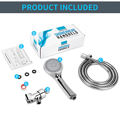High Pressure Shower Head with Handheld,5-Settings Handheld Shower Head, High Flow with 59 Inch Stainless Steel Hose and Adjustable Bracket Teflon Tape Rubber Washers Easy Install