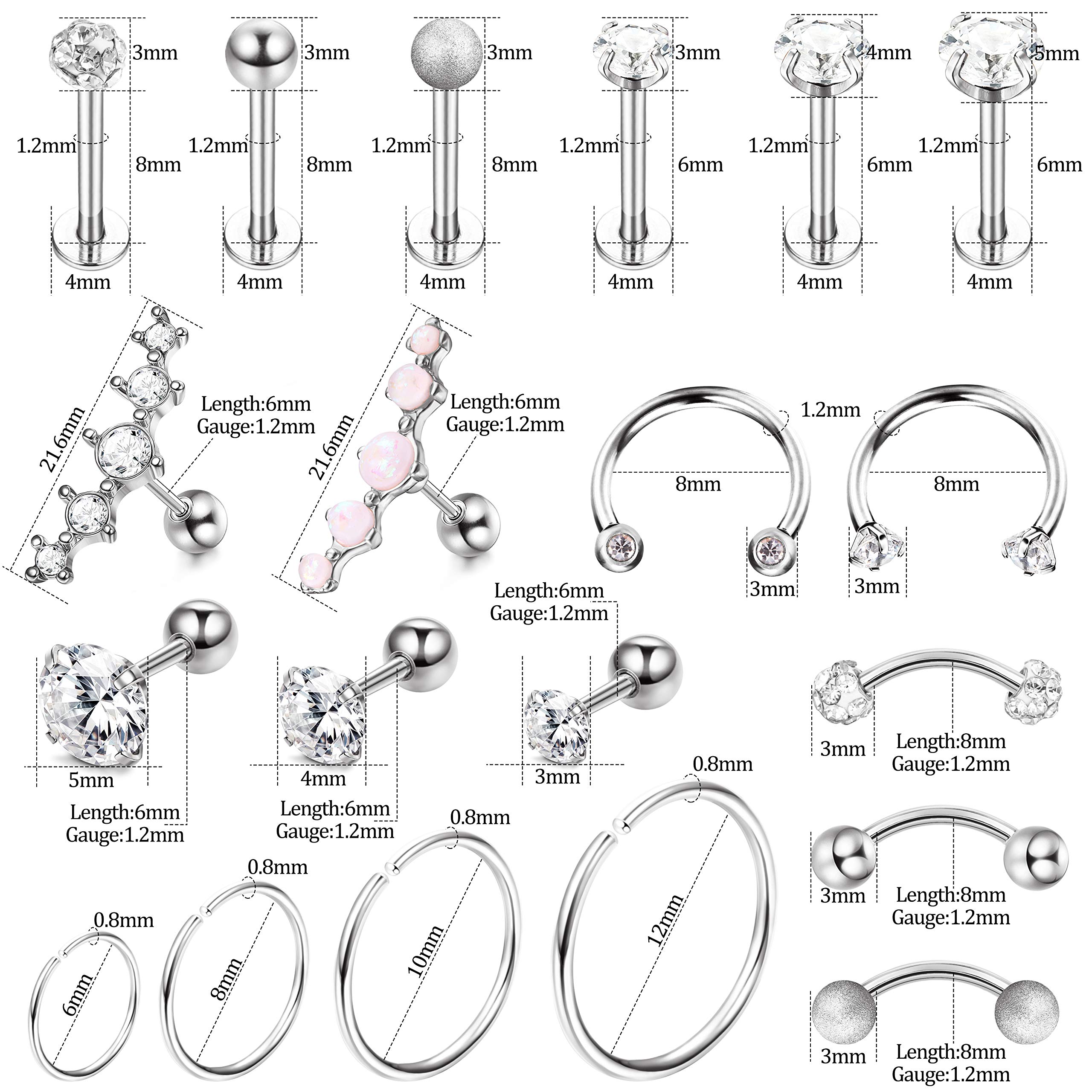 Drperfect 16G Cartilage Earring Hoop Stud for Women Forward Helix Rook Daith Conch Tragus Ear Piercing Jewelry