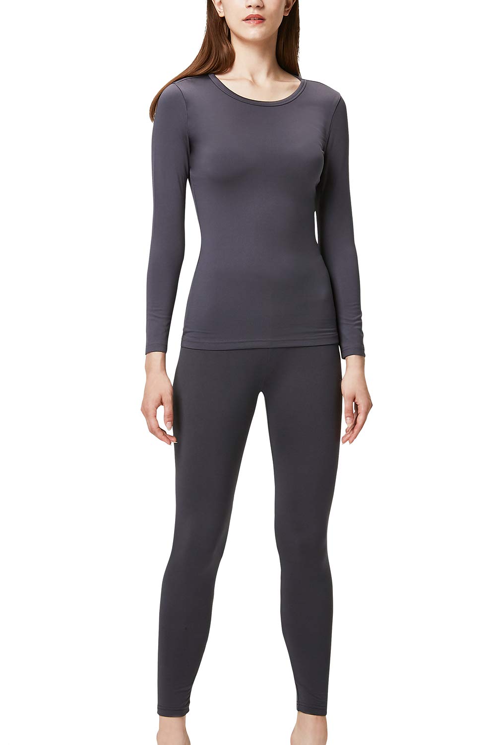 DEVOPS Women's Thermal Underwear Long Johns Top & Bottom Set (Medium, Charcoal)