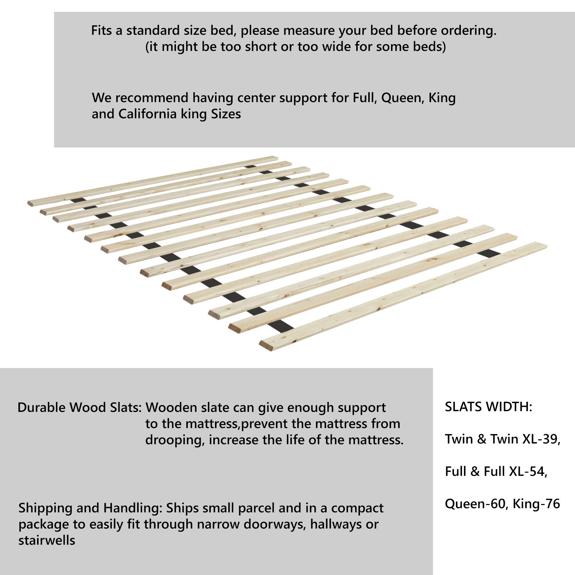 Mattress Comfort, 0.68-Inch Heavy Duty Horizontal Wooden Bunkie Board/Bed Slats, Full, Beige