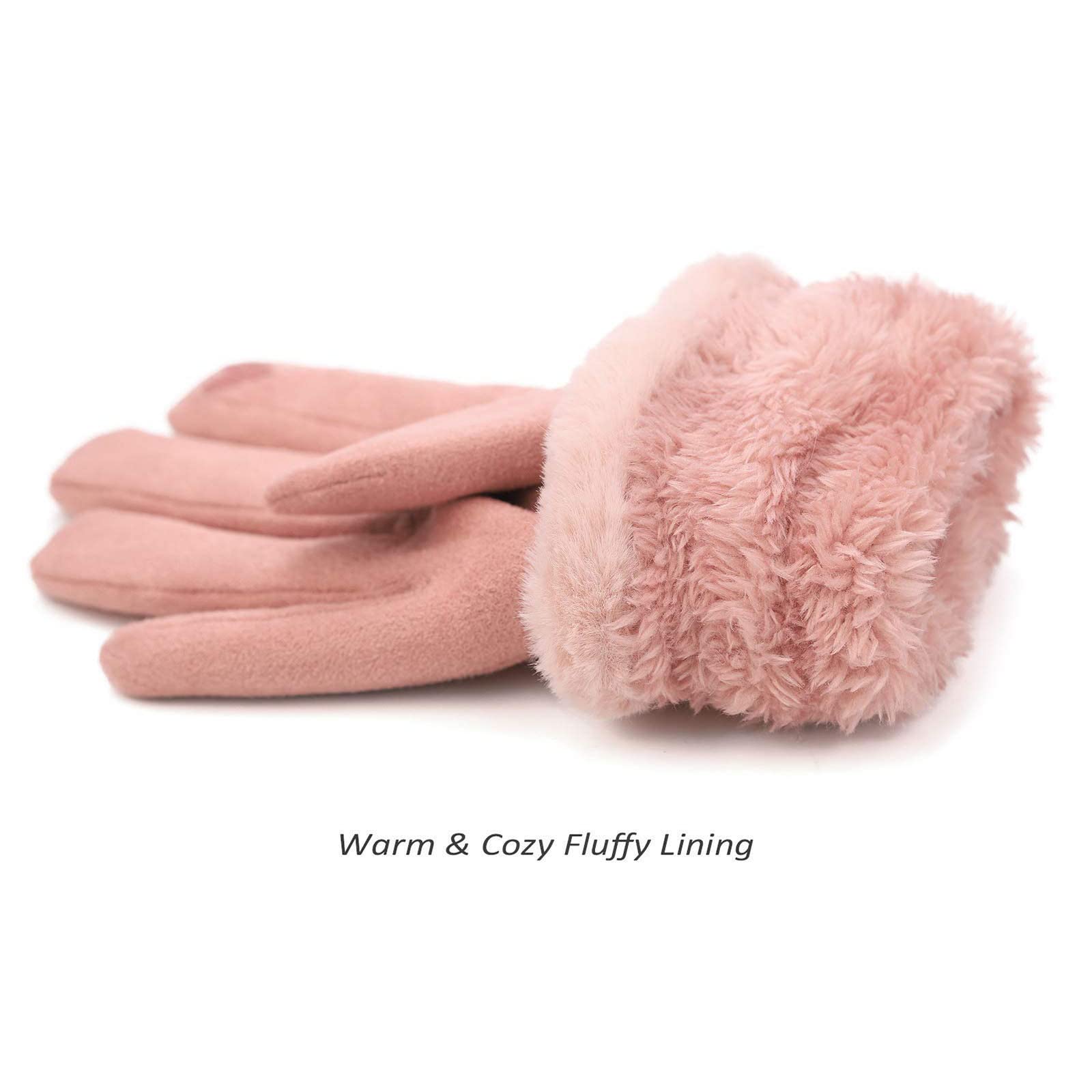 Gloves For Women Gloves Warm Thermal Cable Women Elastic Touchscreen Knit Winter For Driving Leather (Pink, One Size)