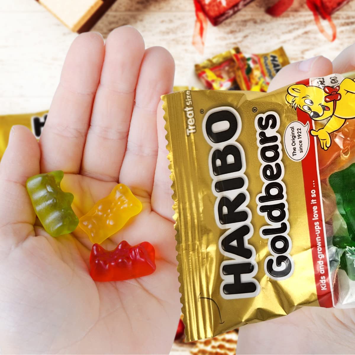 Easter Candy Haribo Gold Bears Gummi Candy - Haribo Gummy Bears Individually Wrapped for Holidays Stocking, Pineapple, Strawberry, Lemon, Orange, and Raspberry Flavors, 100 Mini Bags