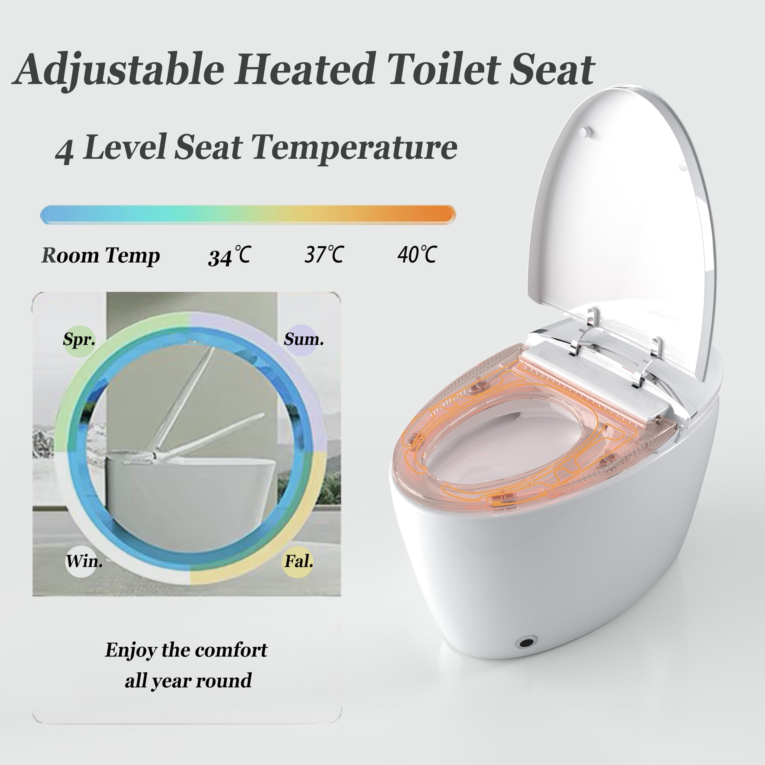Kogven Smart Bidet Toilet with Adjustable Heated Seat, Modern One-piece Bidet Toilet with Auto Flush, Foot Sensor, LED Night Light, Soft Close Lid, No Buttocks Washing Function