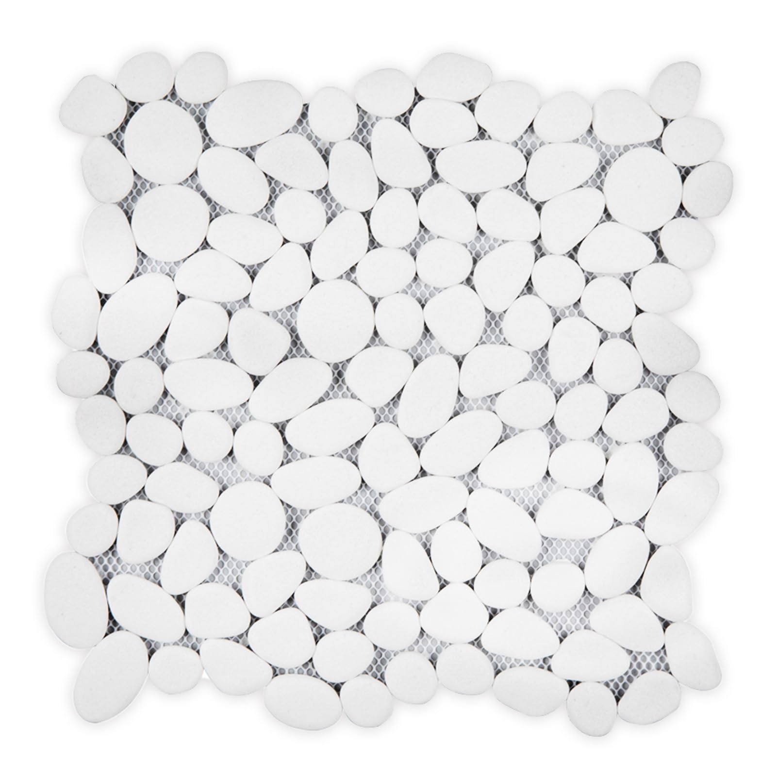 Diflart White Pebble Backsplash Tile Polished for Kitchen Shower Floor Wall Tiles Pack of 5 Sheets