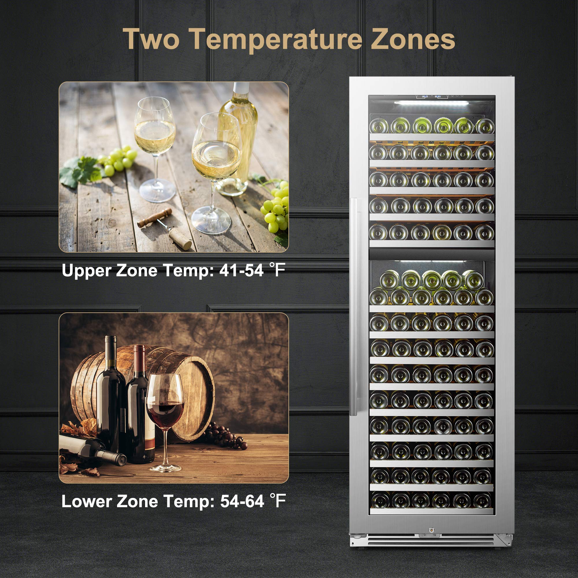 LANBOPRO Wine Cooler Refrigerator 153 Bottle Built-in Dual Zone Wine Cooler, Seamless Stainless Steel Trimmed Door, 24 Inch
