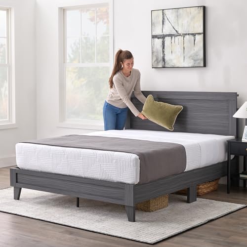 Edenbrook Delta Bed Frame, Burnt Driftwood with 10 Inch Gel Infused Memory Foam Mattress, Queen
