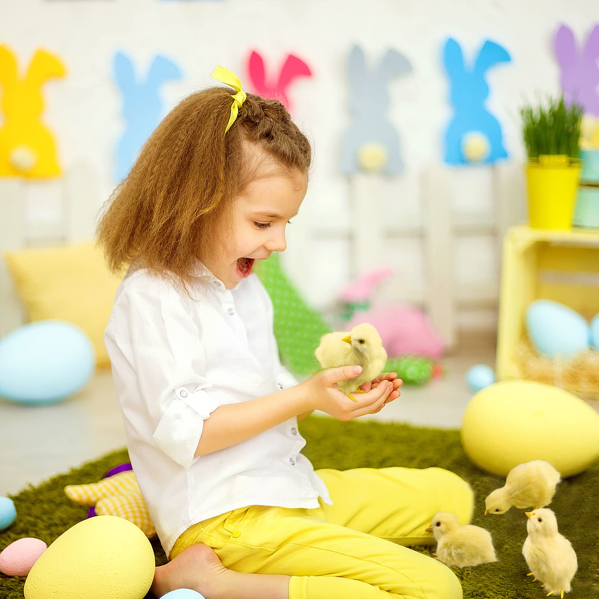 Fahacop 8 Pack Easter Simulated Chicks Realistic Plush Chicks Fluffy Yellow Chick Toys for Easter Party Decoration Basket Fillers Photography Props, 4 Styles