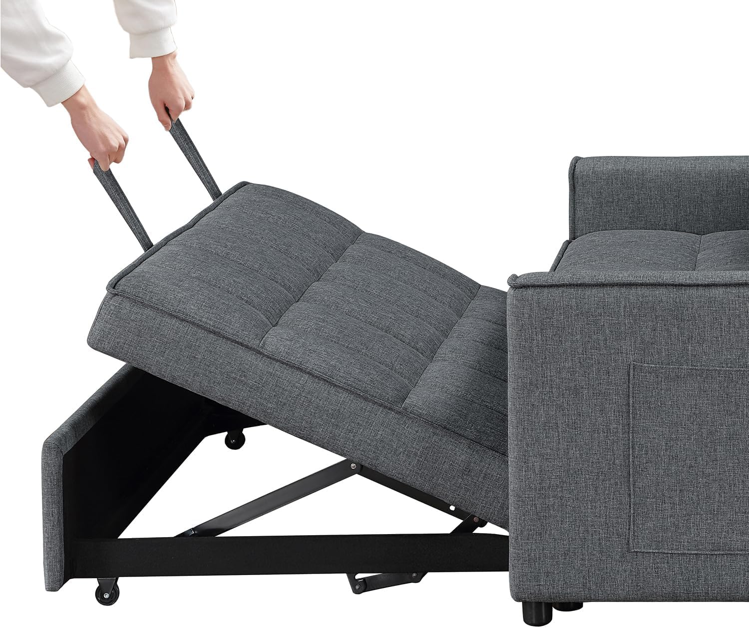 lagohezur 3-in-1 Convertible Loveseat Sofa Bed with Pull Out Bed and Storage Sectional Counch for Living Room, Apartment, Bedroom, Office, Grey