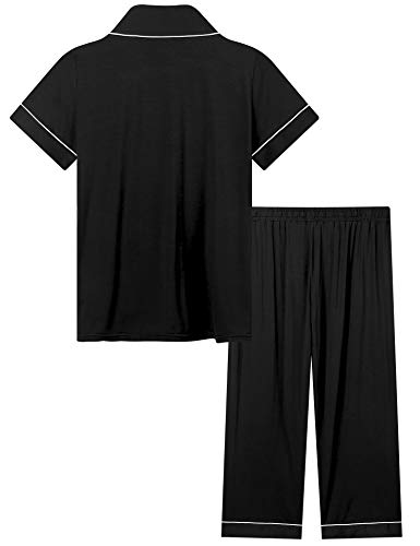 Joyaria Ladies Bamboo Cool/Warm Pajamas Capri Bamboo Sleepwear Set Comfy Pj Set(Black, Large)