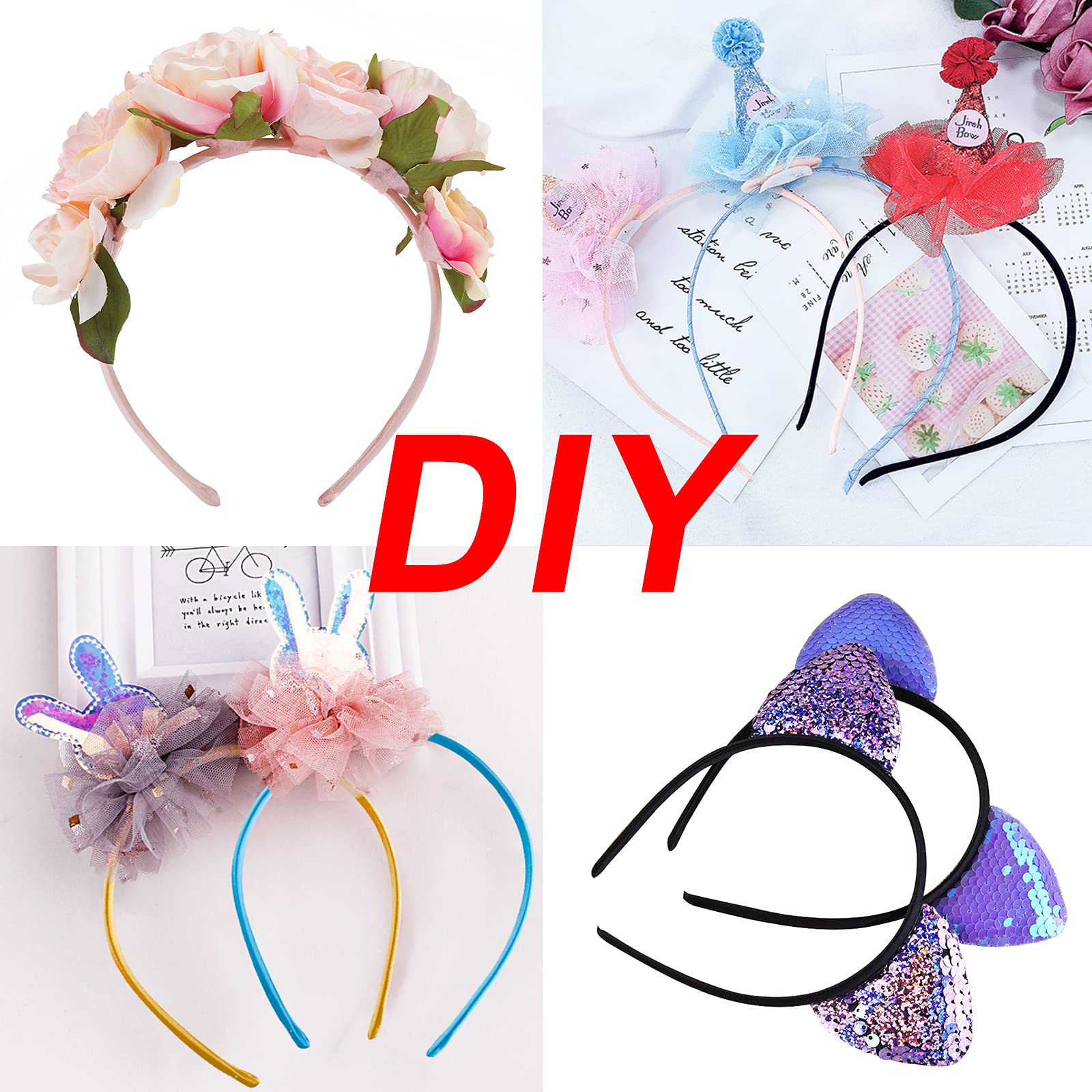 Duufin 60 Pieces Satin Headbands for Girls Headbands 1cm Satin Covered Plain Headband Colorful DIY Headband, 30 Colors