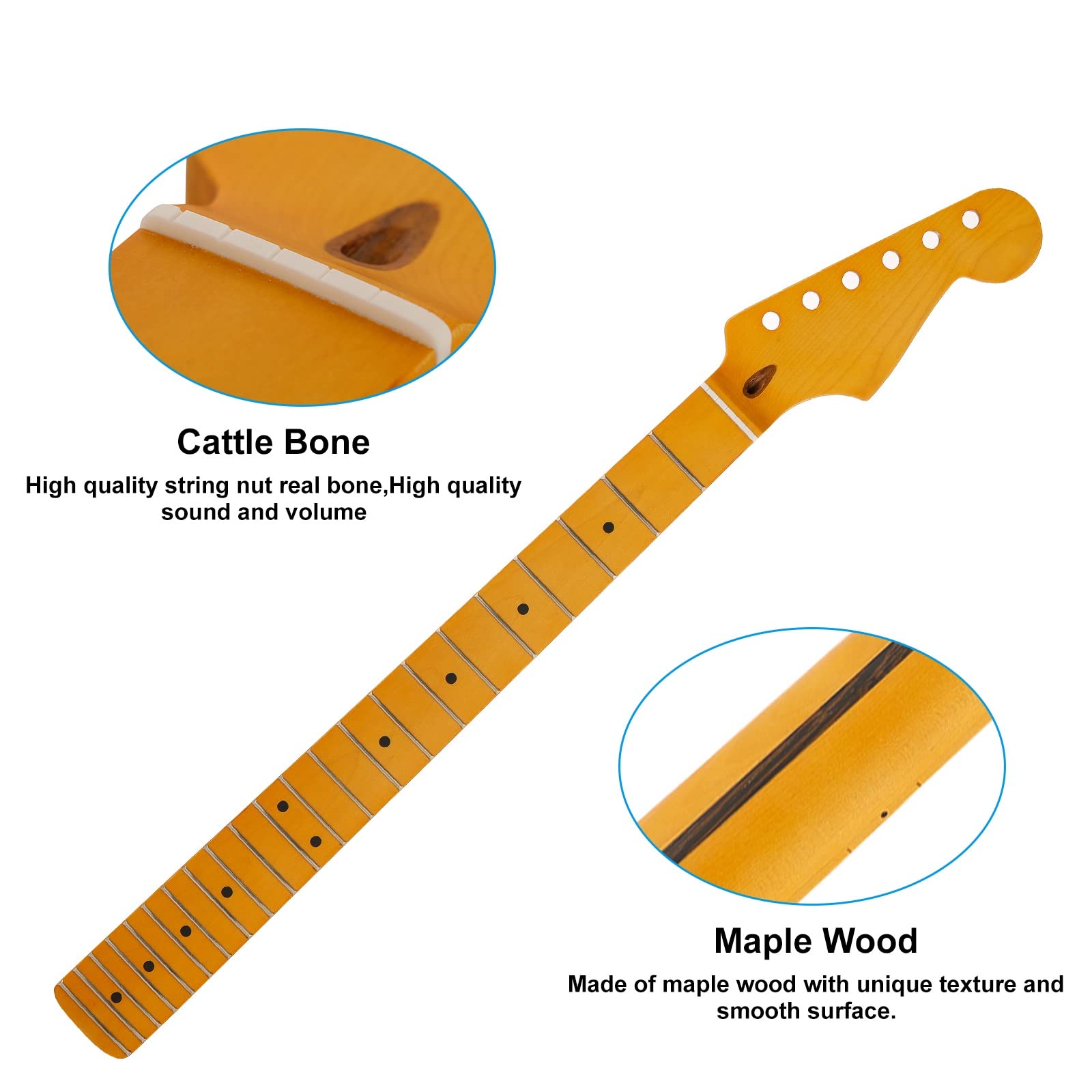 Guitar Neck 22 Fret ST Maple Fretboard Guitar Neck Guitar DIY Parts Replacement