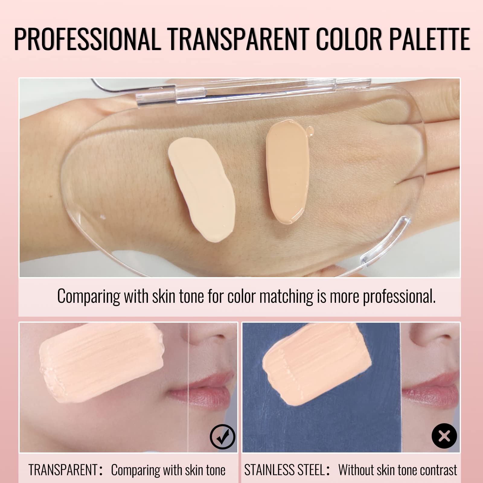 Erinde Handheld Makeup Mixing Palette, Acrylic Transparent Mixing Foundation Tray for Makeup Artist and Beginner, Lipstick Eyeshadow Foundation Color Test Art nail Palette With Foundation Spatula