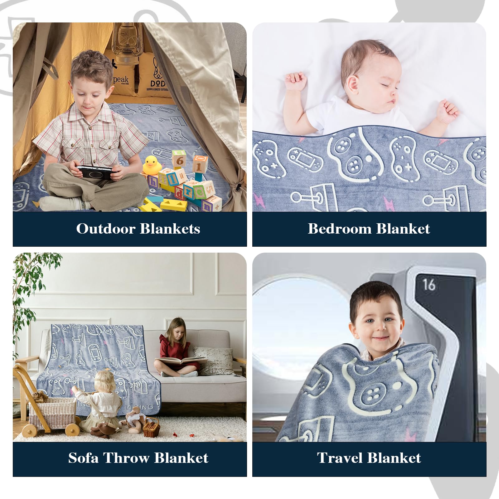 LANJING Glow in The Dark Blanket for Boys, Game Controller Throw Blanket 50"×60" Bed Blanket Couch Blanket for Kids, Outdoor Travel Throw Blanket