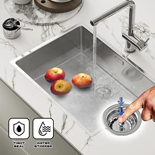 Highcraft FAUC97333-2 Kitchen Sink Basket Strainer Replacement for Standard Drains (3-1/2 Inch) Chrome Plated Stainless Steel Body With Rubber Stopper, Pack Of 2