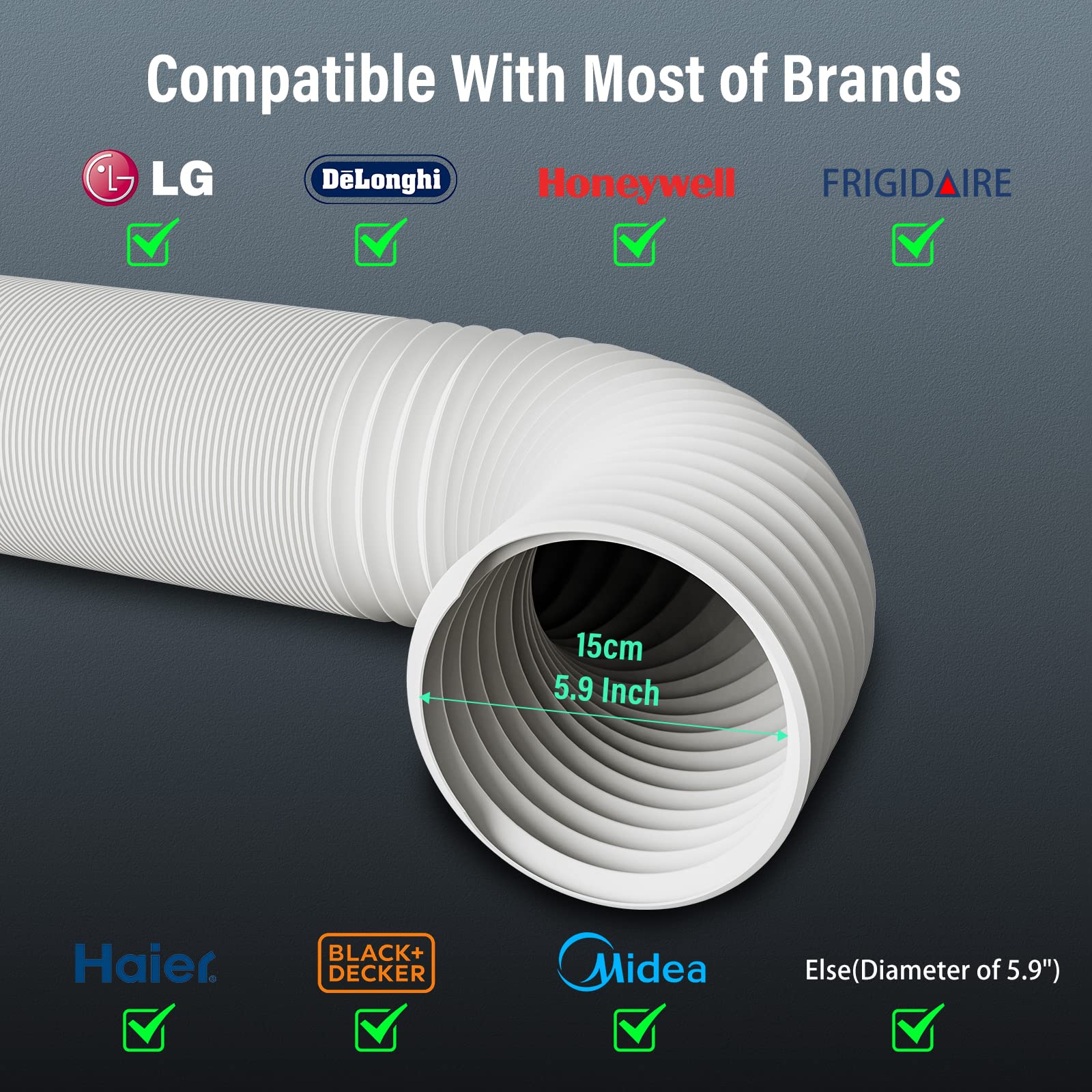 DuraComfort Air Conditioner Hose, 5.9 Inch (6β) Diameter Portable AC Hose, Anti-Clockwise Thread Up to 80 Inch Length, Room Air Conditioner Replace Vent Exhaust Hose