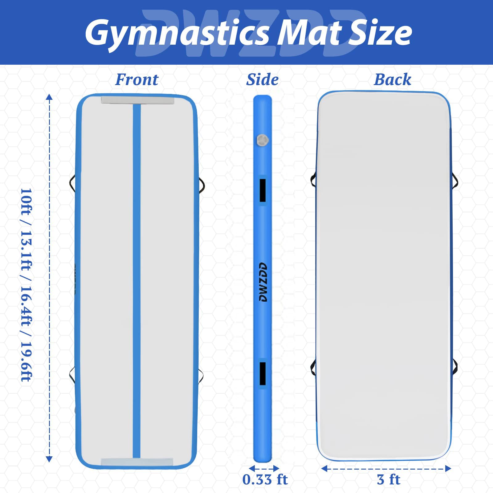 Dwzdd Gymnastics Air Mat 10ft/13ft/16ft/20ft Tumbling Mat Inflatable Gymnastics Tumble Track for Home/Gym/Training/Cheerleading/Water with Electric Pump