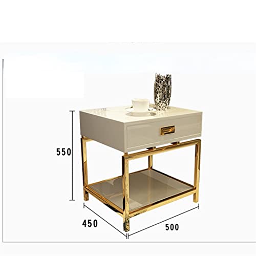 HIGOH Bedside Table Living Room Small Iron Bedside Table Stainless Steel Bedside Table Bedside Table Corner Cabinet Home
