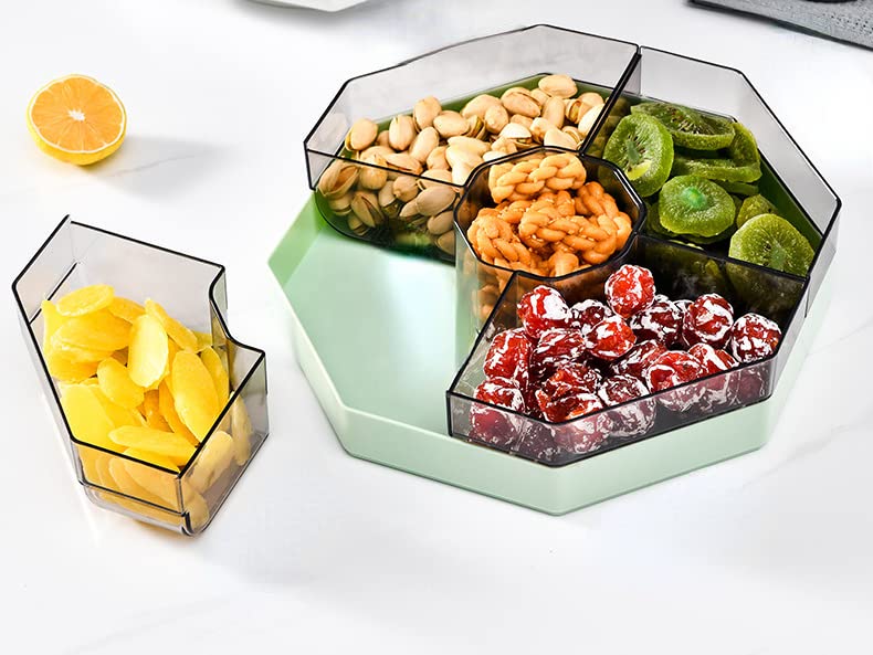 Easy Essentials Food Storage Container Bins, Divided Lazy Susans Turntable Organizer Bins Appetizer Tray, Round Reusable Snack Containers for Compartment Round Plastic Food Storage (Green)
