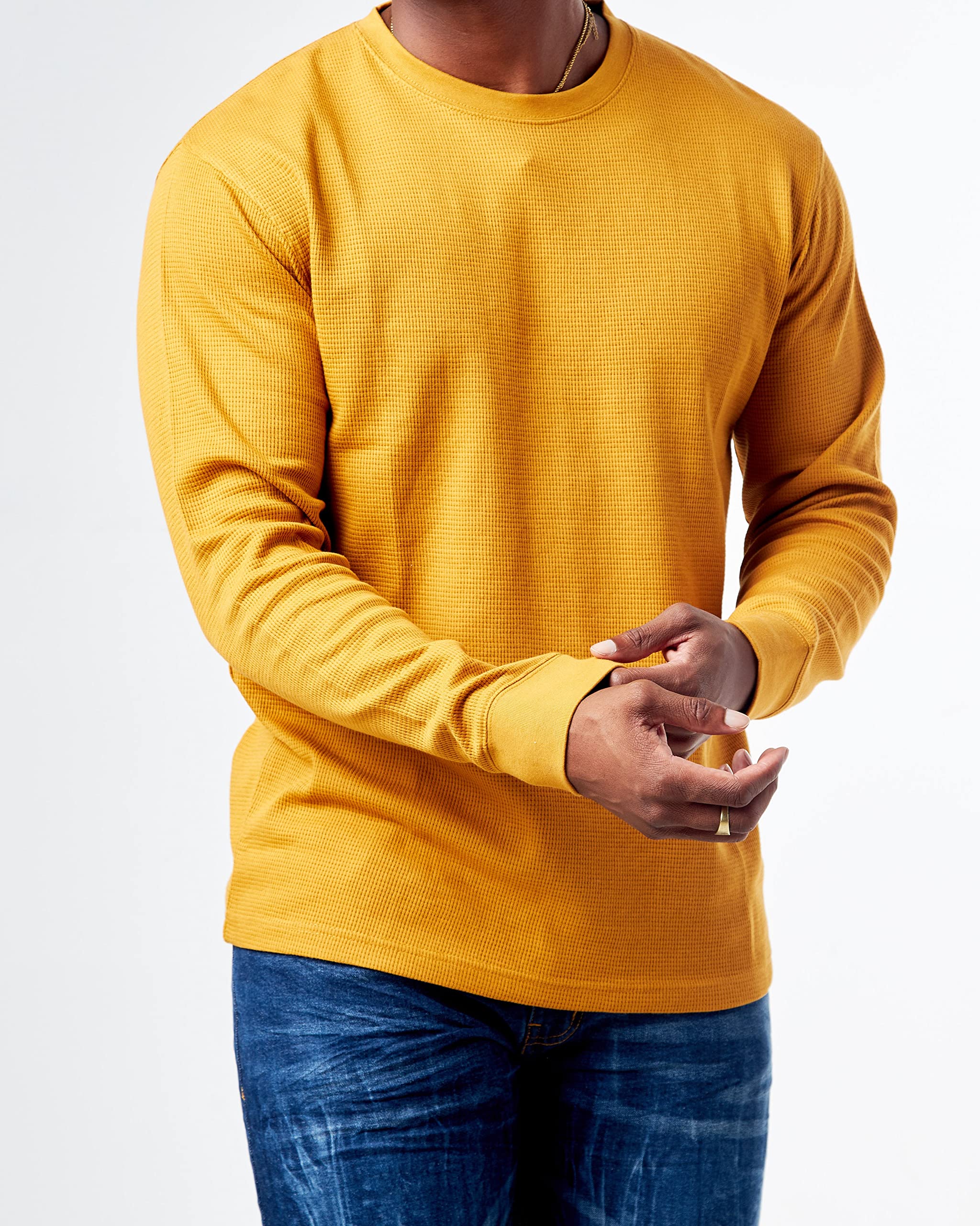 Evolution In Design Men's Basic Waffle Thermal Knit Sweater Long Sleeve Crewneck T-Shirt Big Size S-6X (Timber, Large)