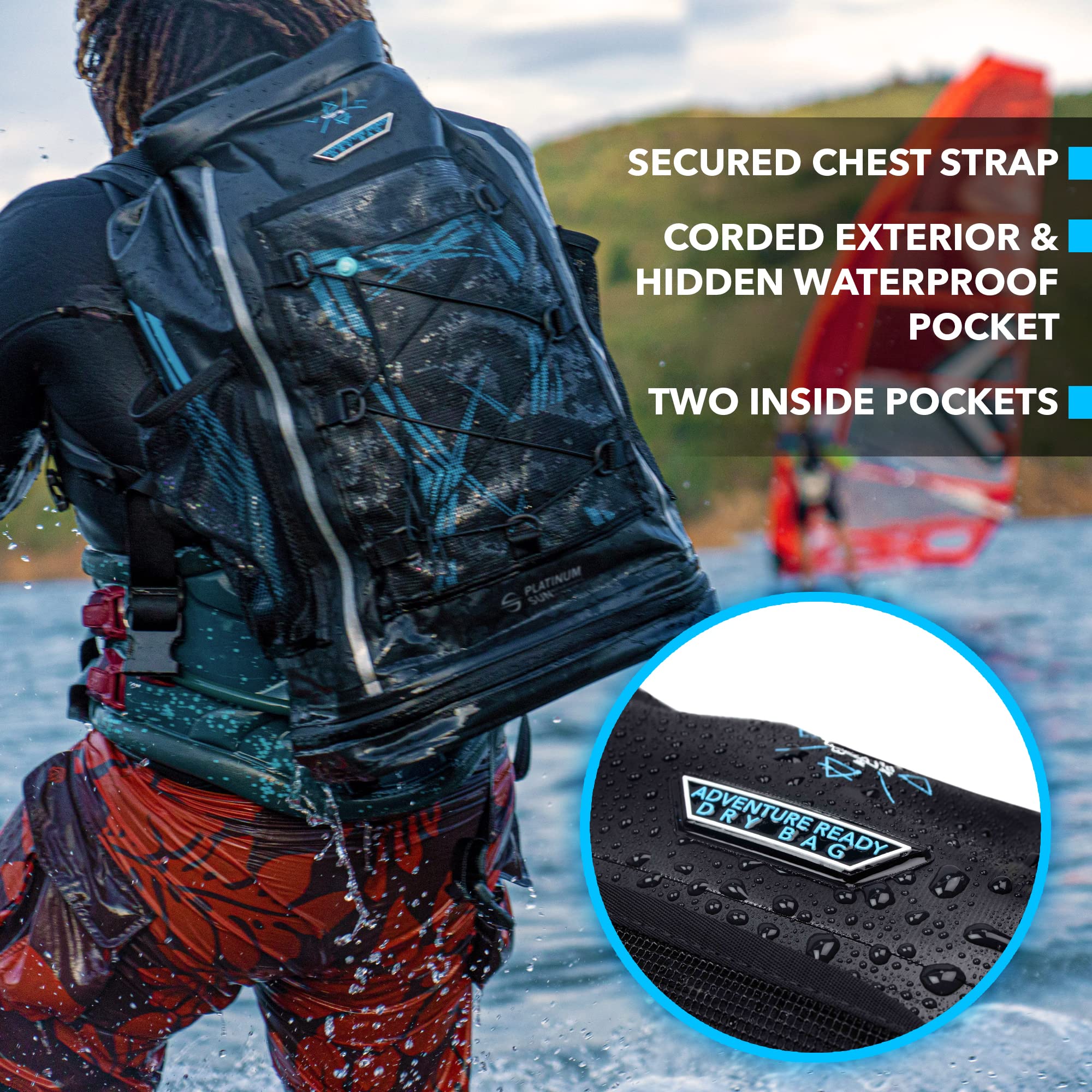 Dry Bag Backpack Waterproof 40L Heavy Duty Roll-Top beach bag with Compartment for Dirty Stuff for Travel, Hiking, Boating