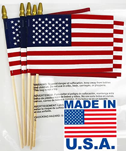 GIFTEXPRESS 12-Pack, Proudly MADE IN U.S.A. 8x12 Inch Spearhead Handheld American Stick Flags/Grave marker American Flags/USA Stick Flag (12)