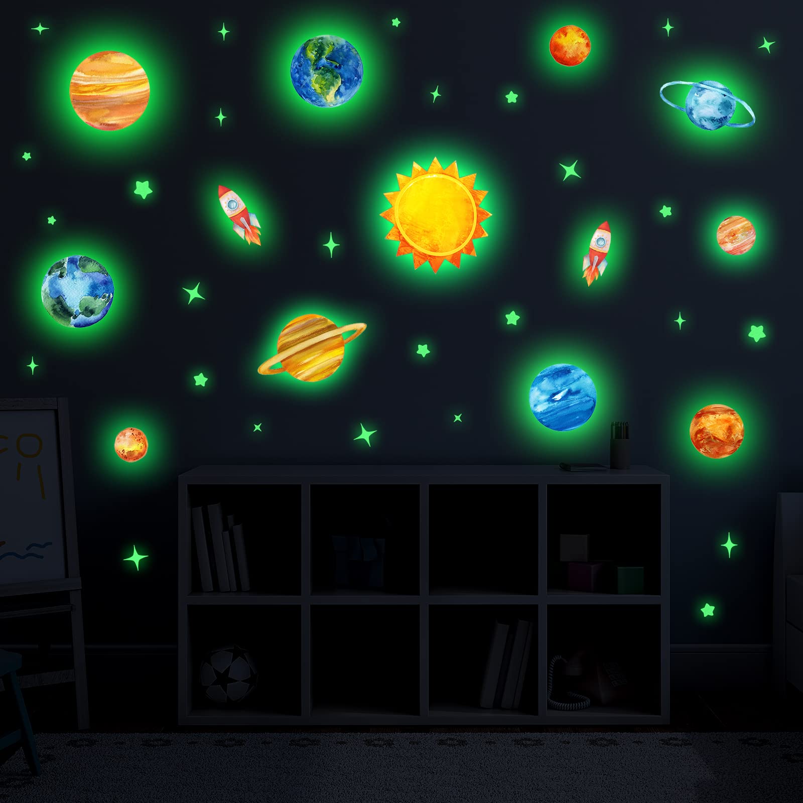 Glow in The Dark Planets for Ceiling Solar System Wall Decal Bright Planet Nursery Wall Sticker for Kids Space Decoration, Birthday Gift for Boys and Girls