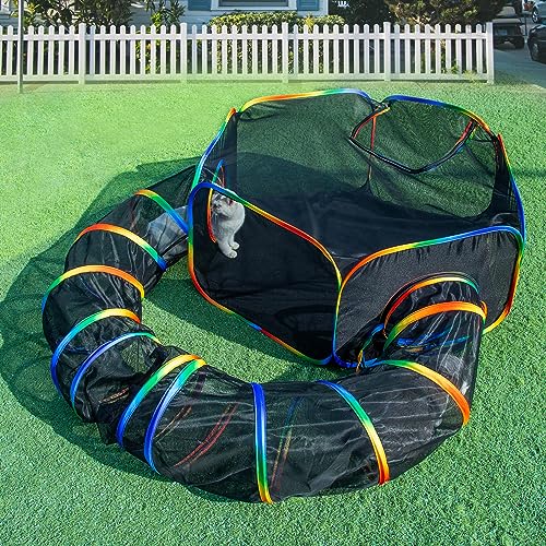 LUCKITTY Outdoor Rainbow Cat Enclosures Playground,Outside House for Indoor Cats Include Portable Cat Tent, Circle Cat Playpen Tunnel, for Cats, Kitty and Small Animals,Within Storage Bag