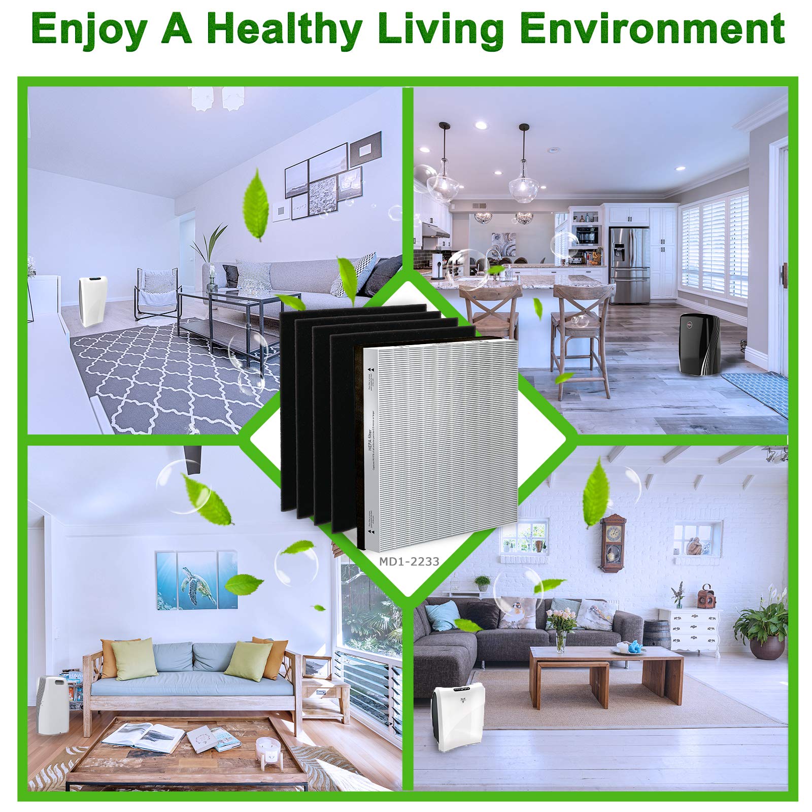 Flintar H13 True HEPA Replacement Filter Combo Pack, Compatible with Vornado Air Purifier, (1) H13 True HEPA Filter MD1-0022 + (4) Activated Carbon Pre-Filter MD1-0023, 1-Year Filter Set