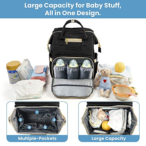 Kompoll Diaper Bag Backpack, Multifunction Waterproof Large Travel Baby Changing Bags Back Pack for Dad/Mom, Stuff Organizer Backpack with Station, Registry Search (Black)