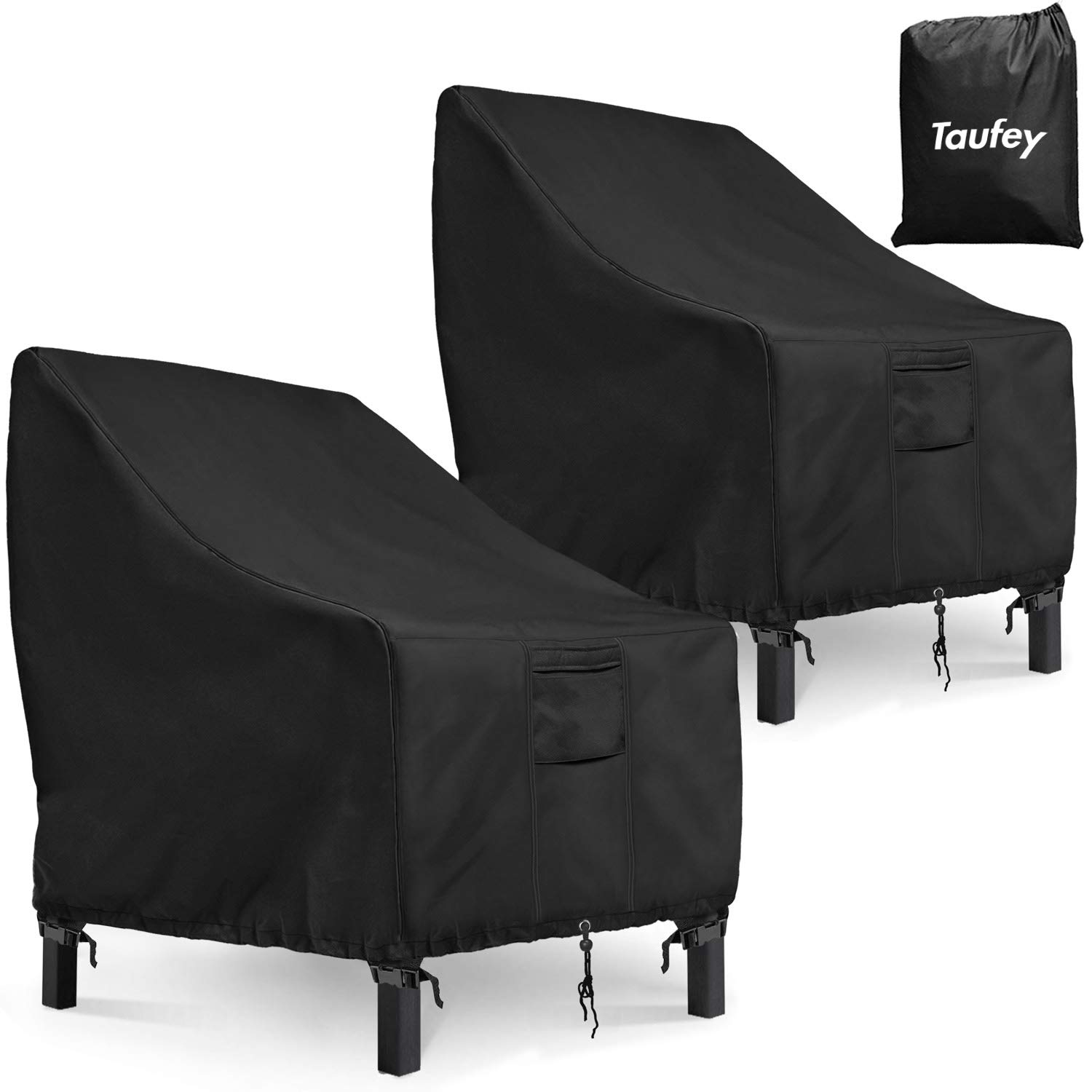 Taufey Patio Chair Covers, 37''Lx40''Dx30''H 600D Heavy Duty Rip-Stop and Waterproof Outdoor Chair Covers (2 Pack - Large, Black)