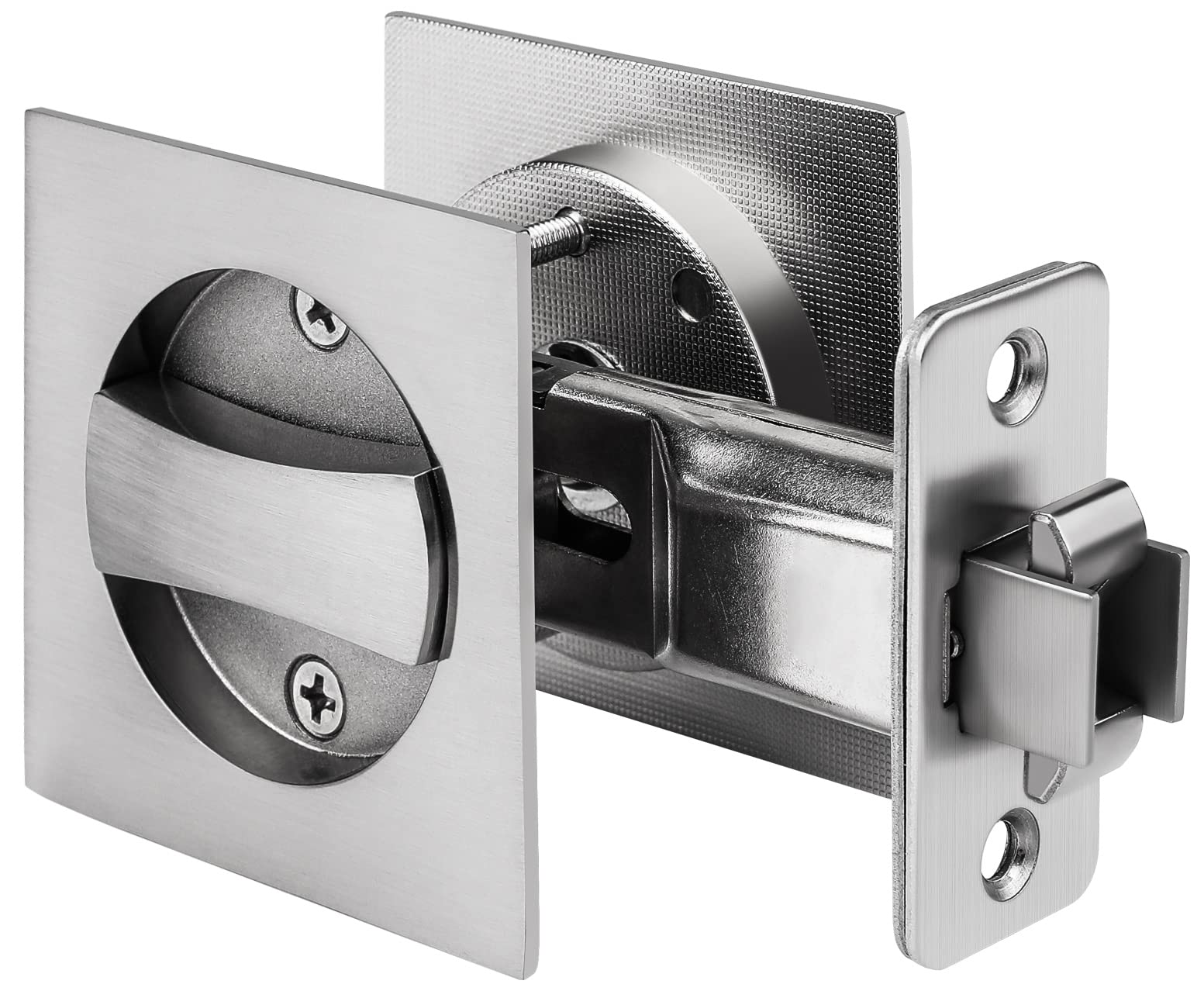 goldenwarm Pocket Door Lock, Satin Nickel Contemporary Privacy Square Pocket Door Hardware, Silver Sliding Pocket Door Lock(1 Pack)