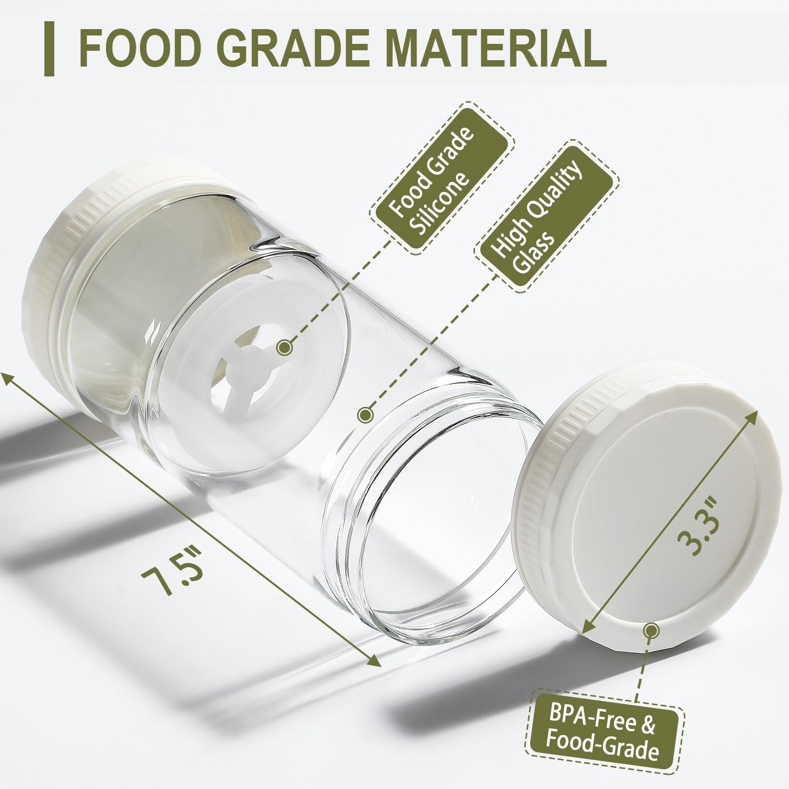 LANDNEOO 1 Pack 36oz Glass Pickle Jar with Strainer Flip, Airtight Olive or Kimchi Hourglass Container, Pickle Flip Holder Separate Food from Pickle Juice,White