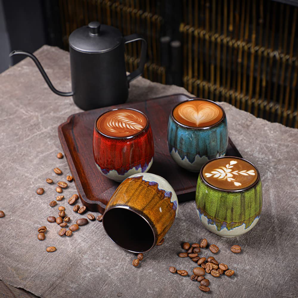 FLJZCZM Ceramic Kiln-Change Espresso Cups Small Espresso Coffee Cups Set of 2 Spirits Cups Tasting Cups Ceramic Mate Cup 3Oz (Red)