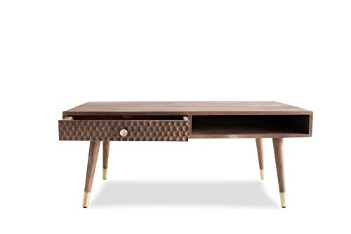 Edloe Finch Solid Wood Coffee Table Beehive Honeycomb Design Drawer Gold Tips Honey