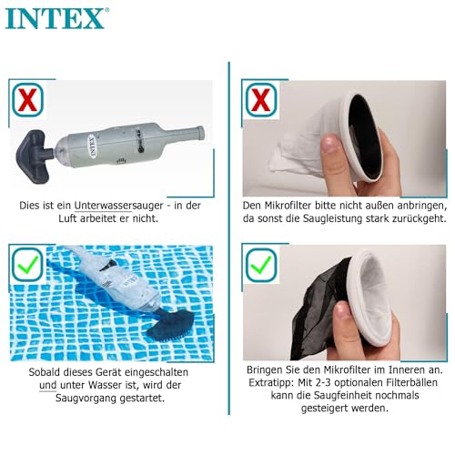 INTEX 28620EP Rechargeable USB Handheld Pool Vacuum: 94in Telescoping Aluminum Shaft β Waterproof Switch β Two Interchangeable Brush Heads β Shaft Adapter β 50min Battery Life